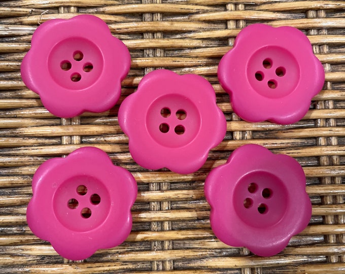 Set of 5 Hot Shocking Pink Matte Flower Buttons. 1.5 Inch Riley Blake ...