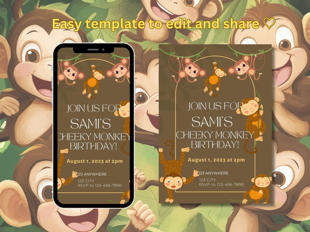 Cheeky Monkey Birthday Invite, Zoo Birthday Invitation, Instant ...