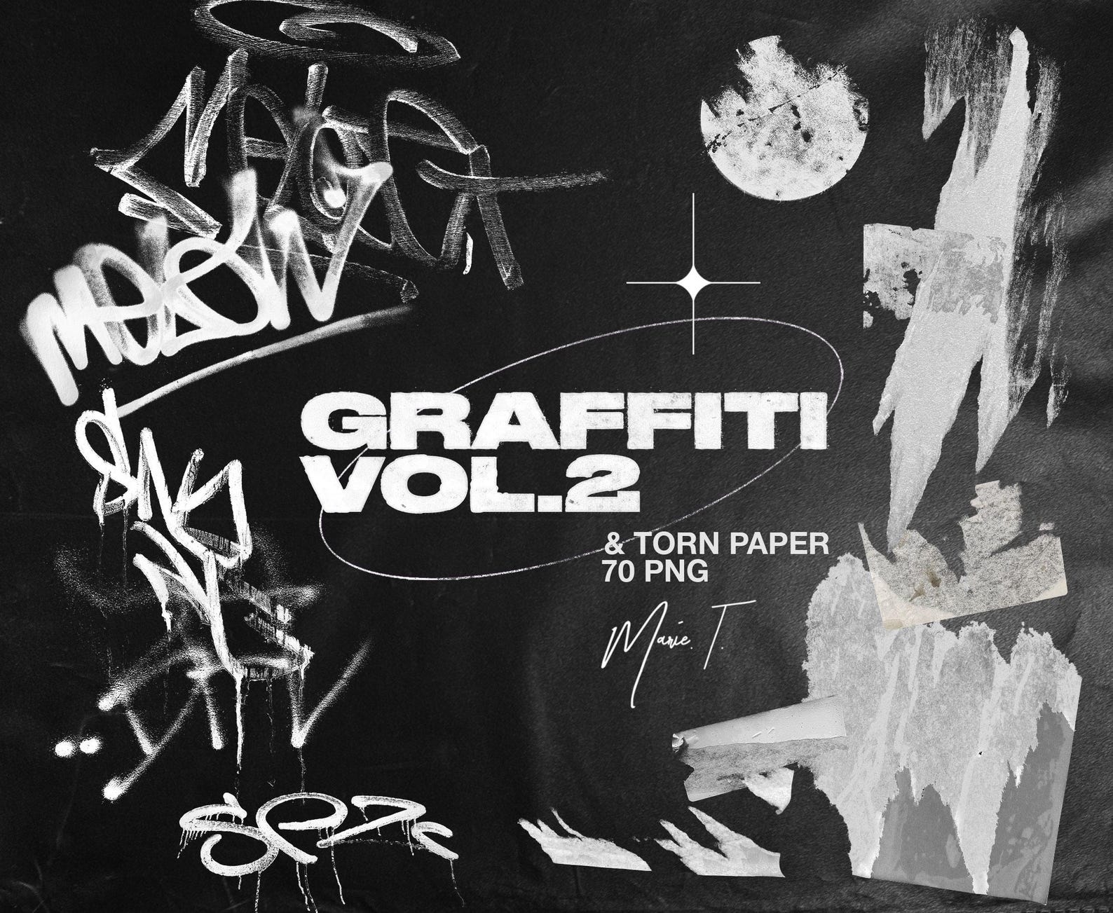 Graffiti & Torn Paper PNG Bundle - 65 Spray Paint Elements, Ripped ...