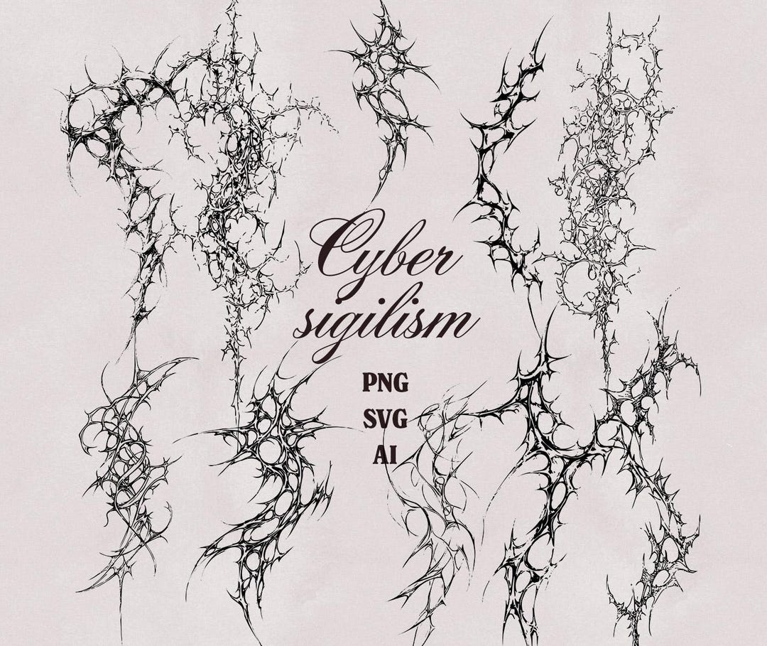 Cyber Sigilism PNG SVG AI Bundle, Abstract Thorn Sigils, Dark Gothic ...