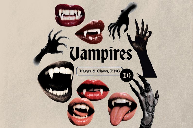Vampire PNG Clipart Set | Fangs, Claws, Gothic Hands, Vampire Mouths ...