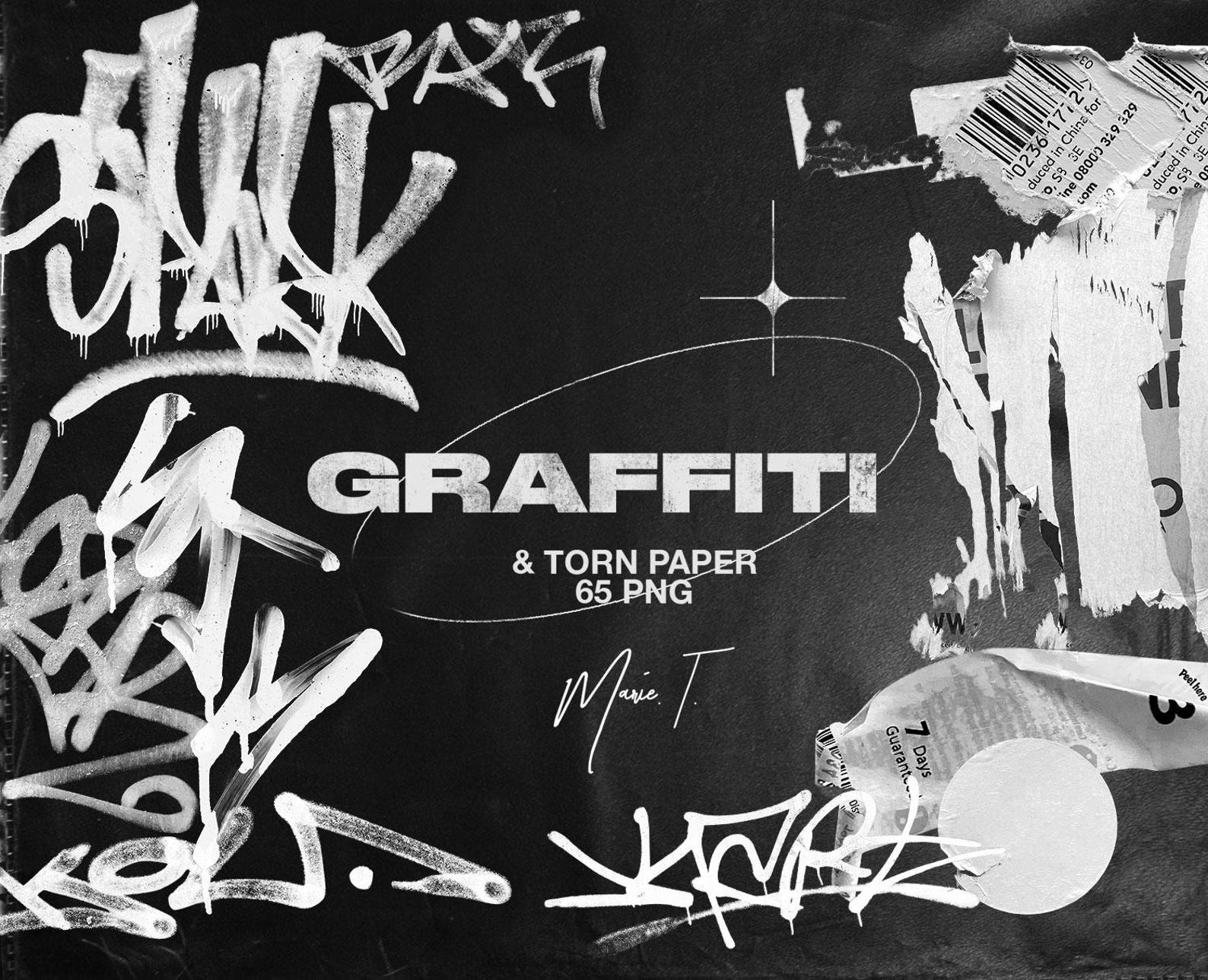 Graffiti & Torn Paper PNG Bundle - 65 Spray Paint Elements, Ripped ...