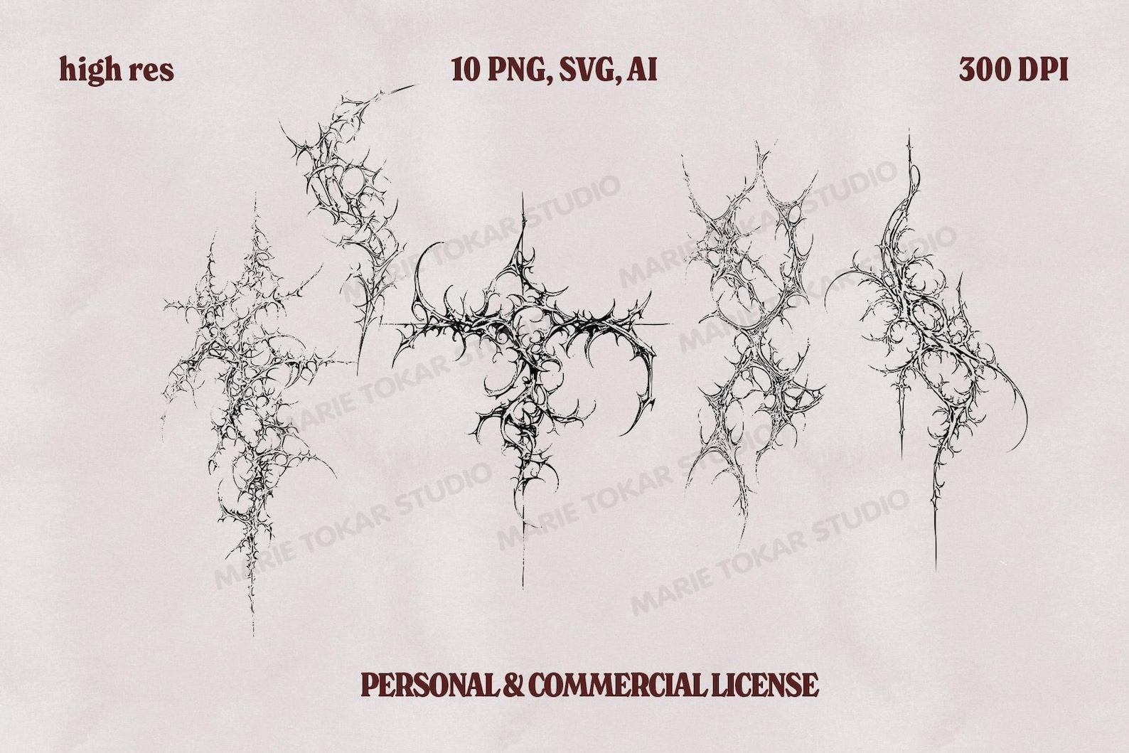 Cyber Sigilism PNG SVG AI Bundle, Abstract Thorn Sigils, Dark Gothic ...