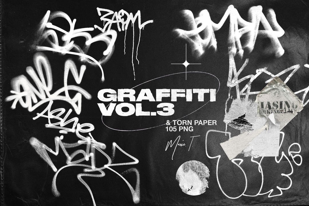 Graffiti & Torn Paper PNG Bundle - 65 Spray Paint Elements, Ripped ...
