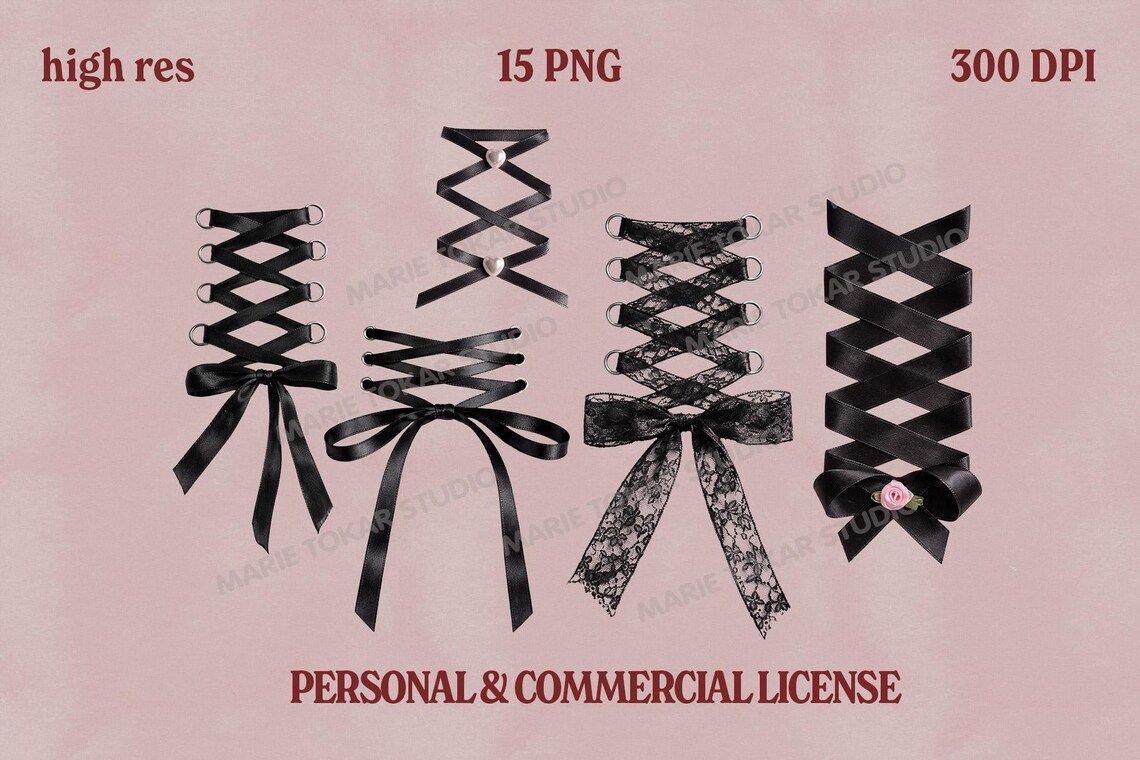 Gothic Ribbon Lace PNG Clipart Black Corset Lacing Bows Dark Coquette ...