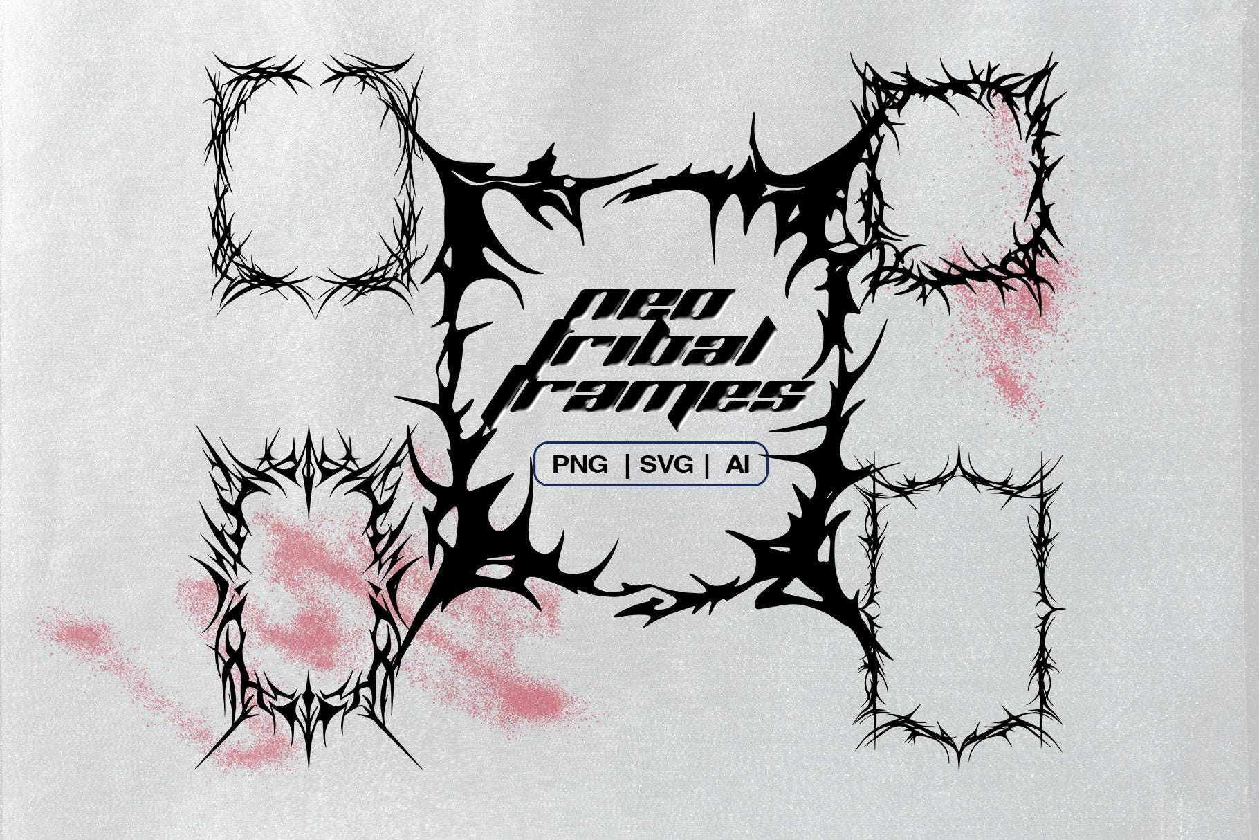 Neo Tribal Tattoo Frame Clipart PNG SVG AI, Spiky Edgy Vector Borders ...