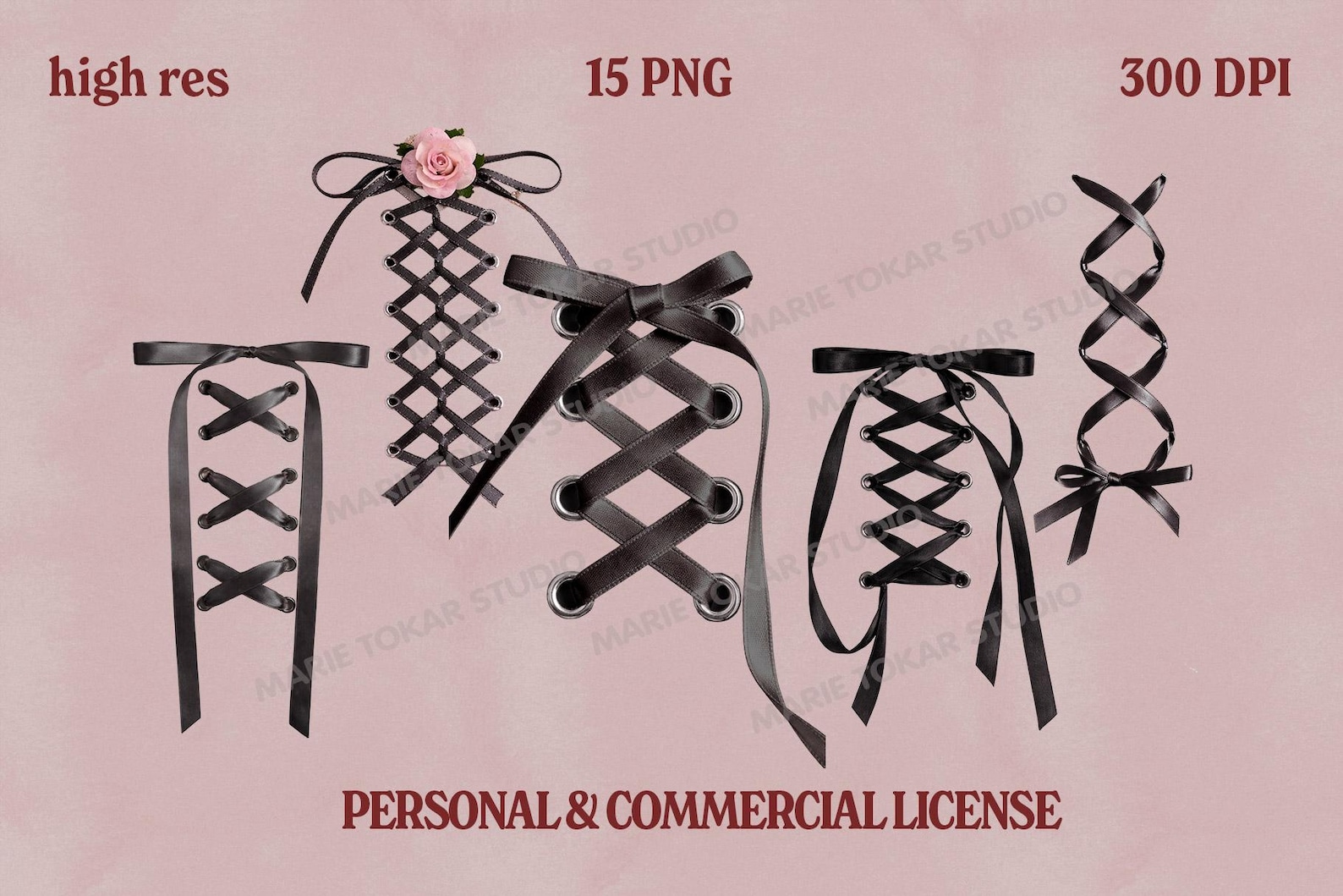 Gothic Ribbon Lace PNG Clipart Black Corset Lacing Bows Dark Coquette ...