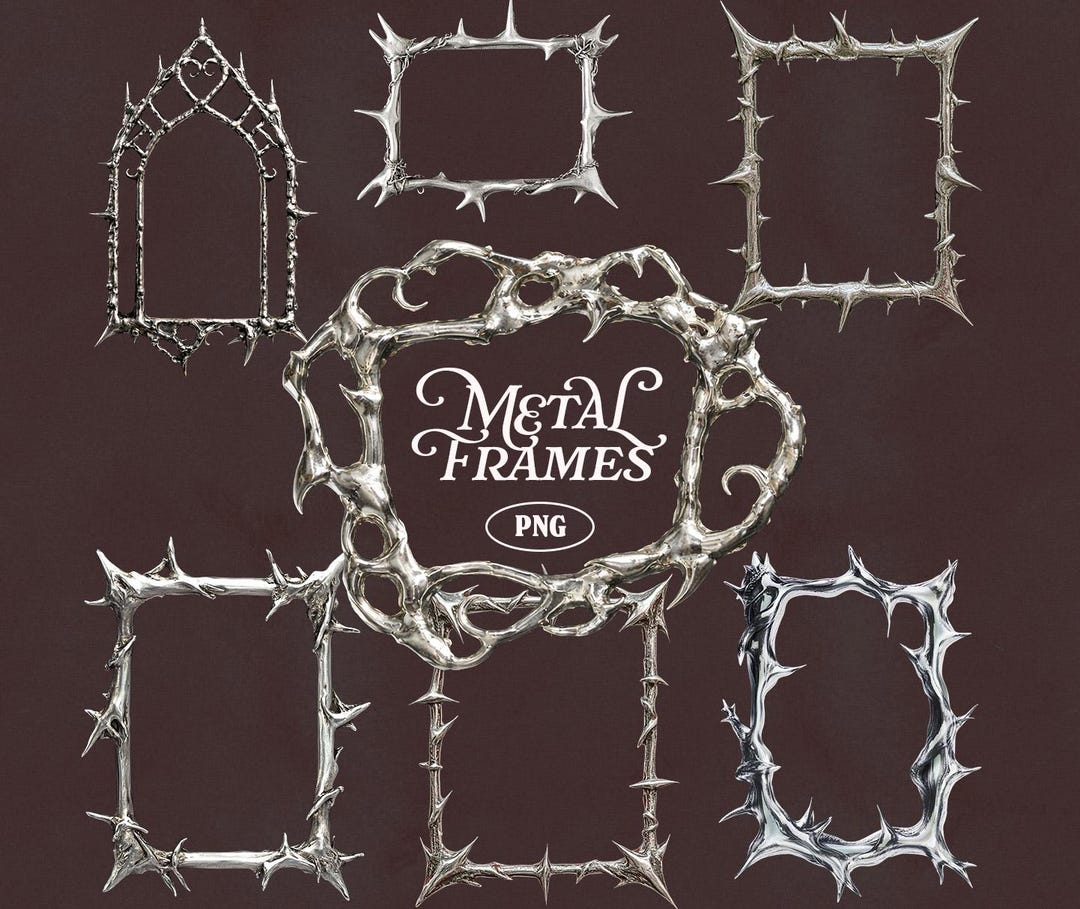 Gothic Metal Frames PNG Clipart Set, Spiked Silver Ornate Borders, Dark ...