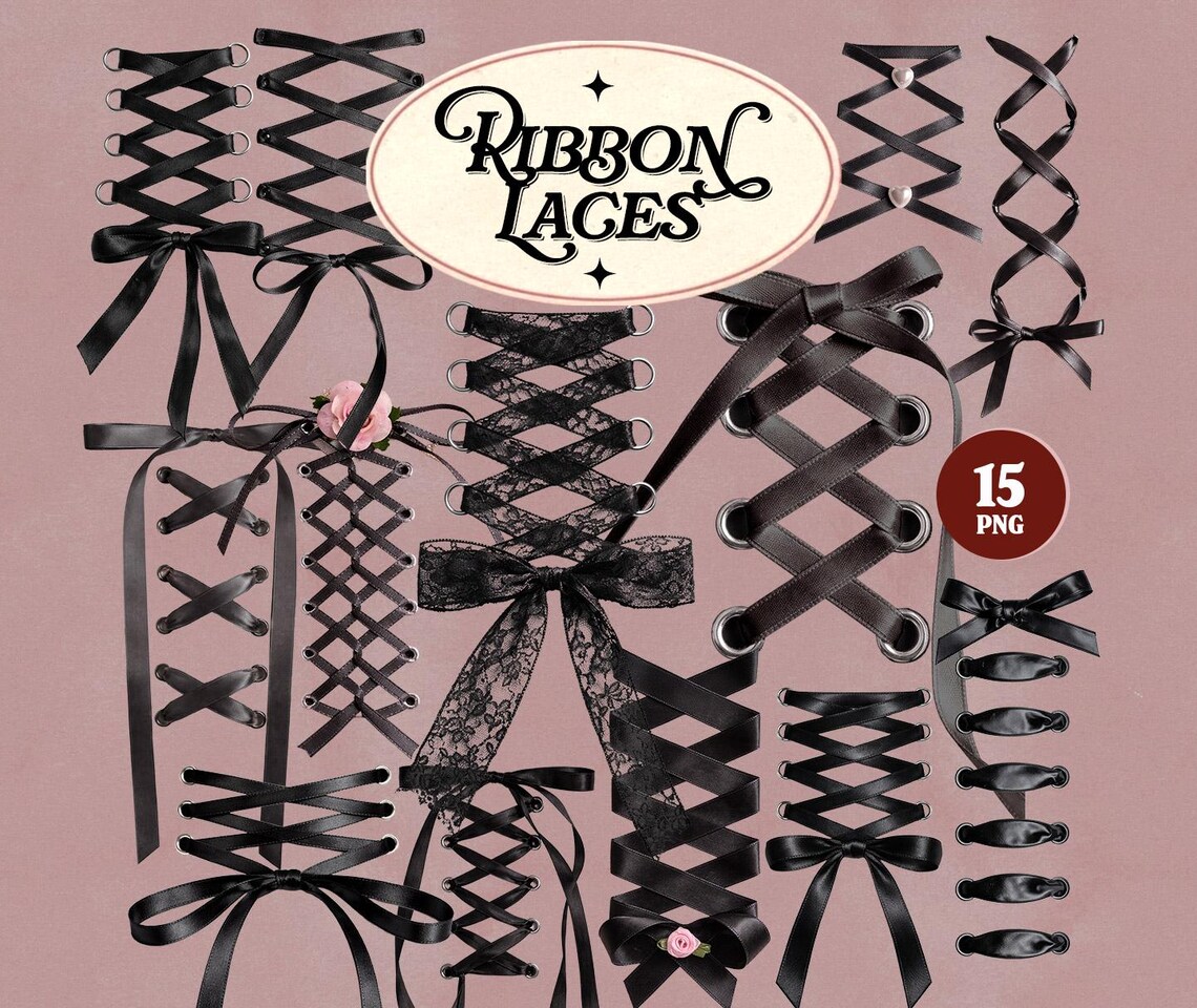 Gothic Ribbon Lace PNG Clipart Black Corset Lacing Bows Dark Coquette ...