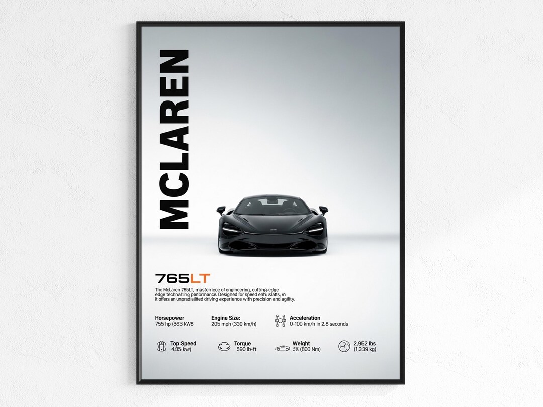Mclaren 765LT Poster: Modern Supercar Wall Art, Performance Stats - Etsy