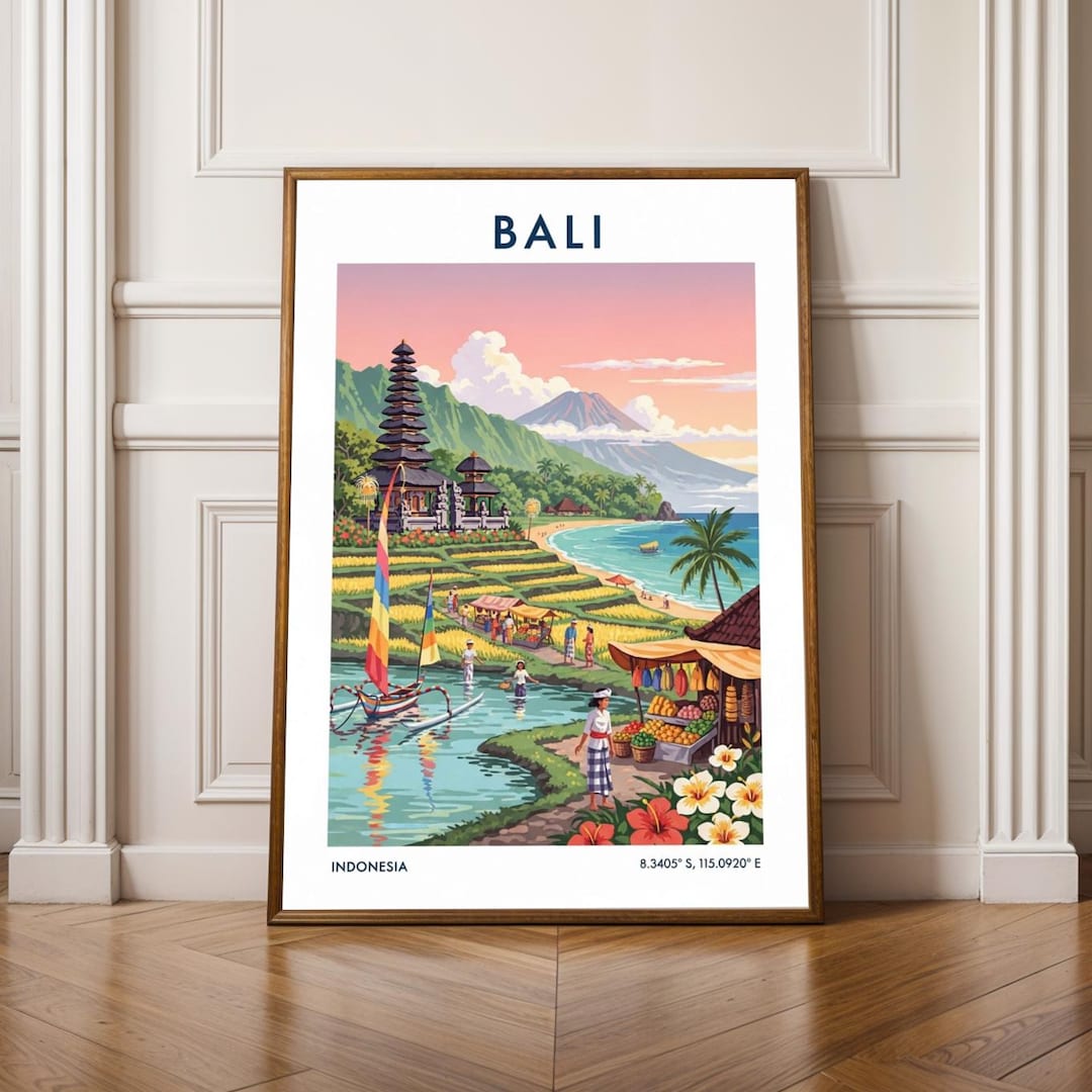 Bali Travel Poster – Vintage Style Wall Art of Indonesia Landscape ...