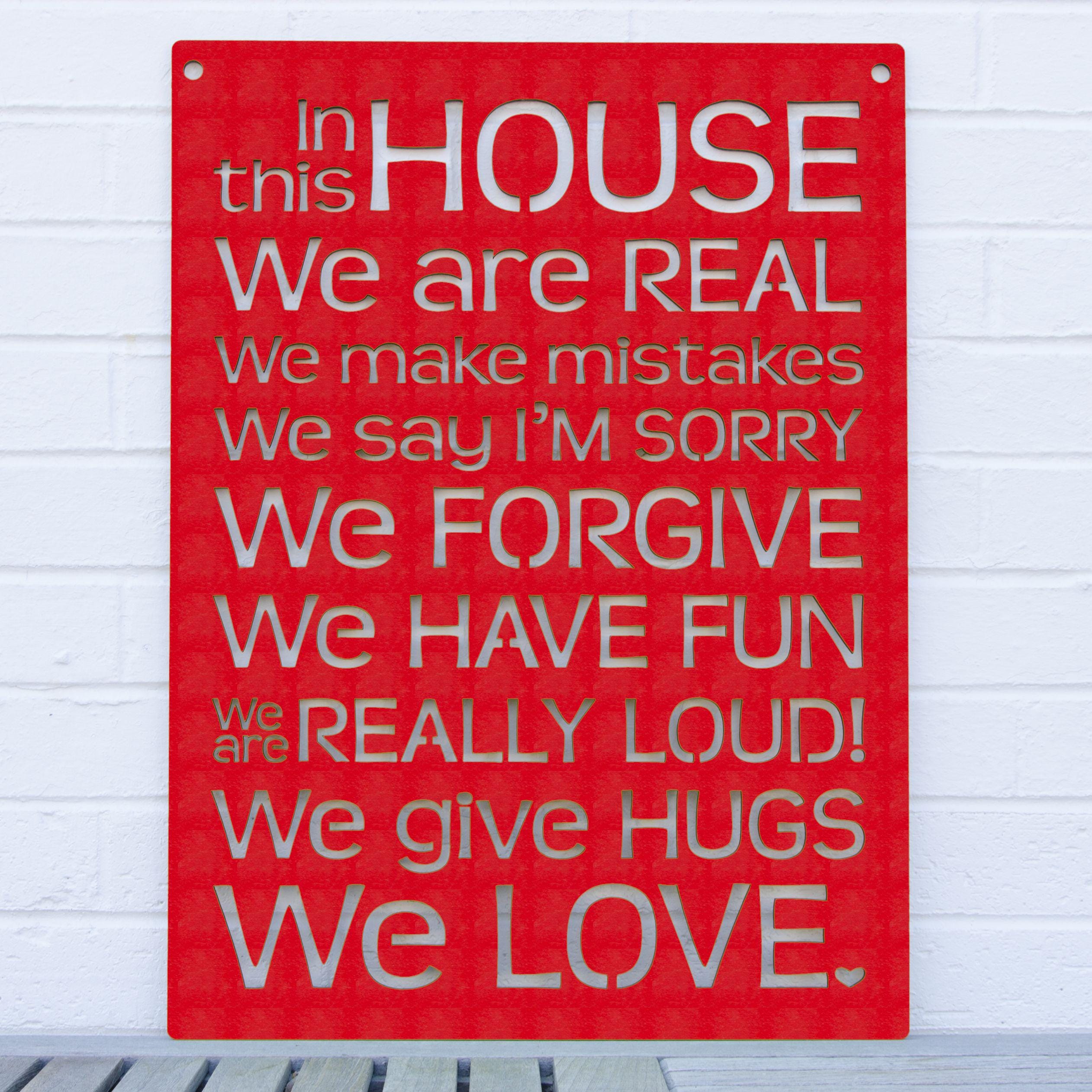 House Rules Carved Wood Wall Art Sign, Say Sorry Make Mistakes Be Real ...