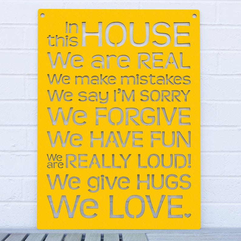 House Rules Carved Wood Wall Art Sign, Say Sorry Make Mistakes Be Real ...