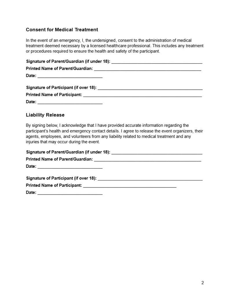 Emergency Contact and Medical Release Form | Consent for Medical ...