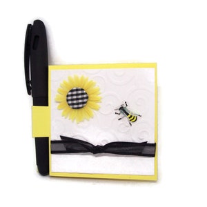 Yellow White and Black Sunflower and Bee Sticky Note Holder With Gel ...