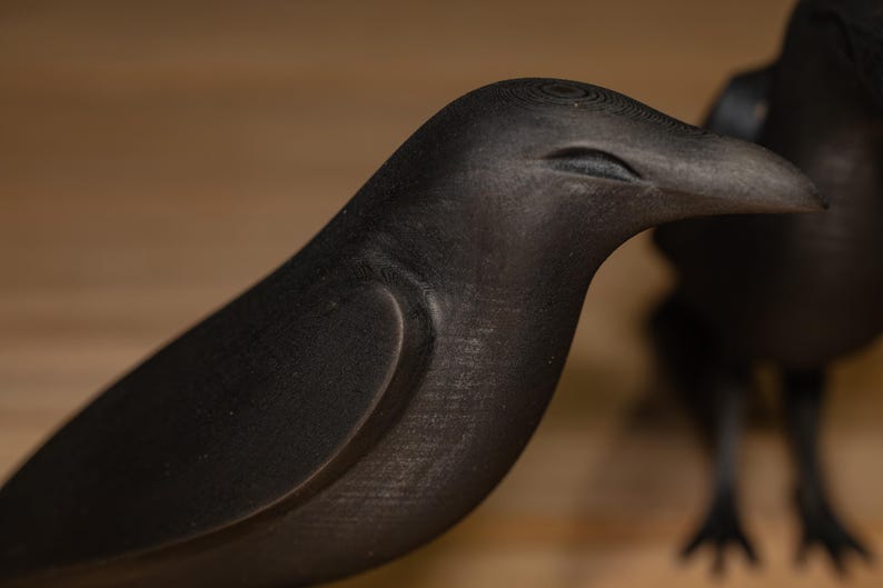 Black Crow Statue: 3D Printed Walnut Wood Decor - Gothic Accent - Etsy