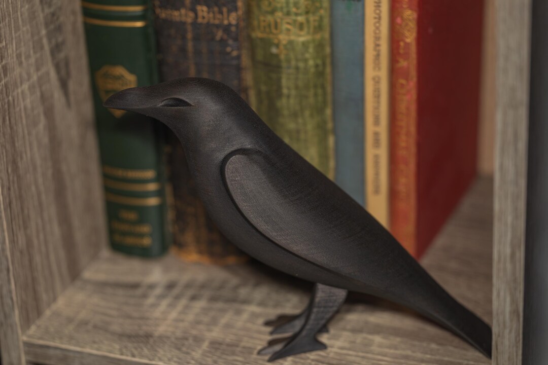 Black Crow Statue: 3D Printed Walnut Wood Decor - Gothic Accent - Etsy
