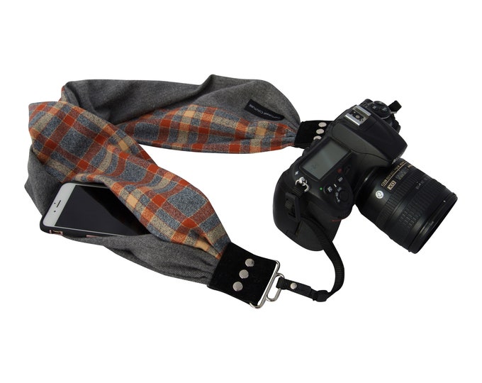 Pocket Scarf Camera Strap; Flannel Rust & Grey ~ Beautiful, Comfortable ...