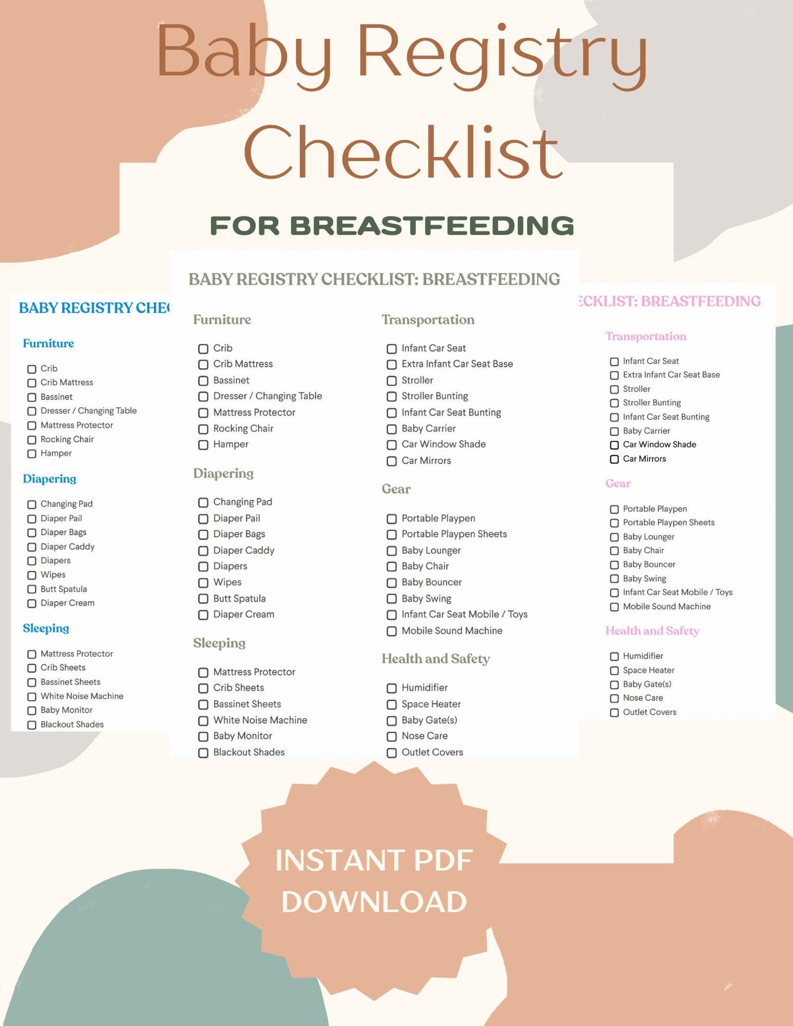 Digital Baby Registry Checklist for Breastfeeding Printable, Newborn ...