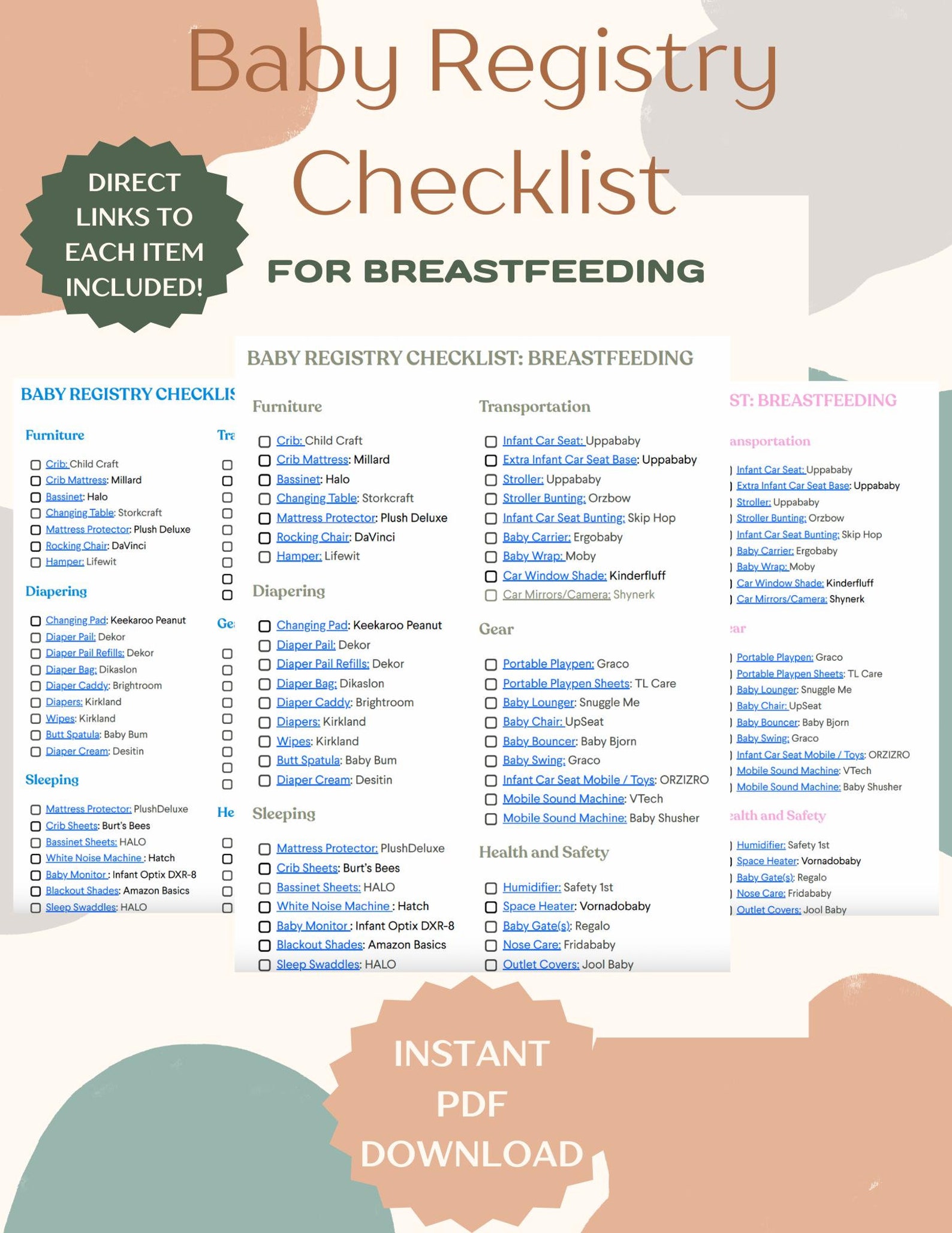 Digital Baby Registry Checklist With Product Links for Breastfeeding ...