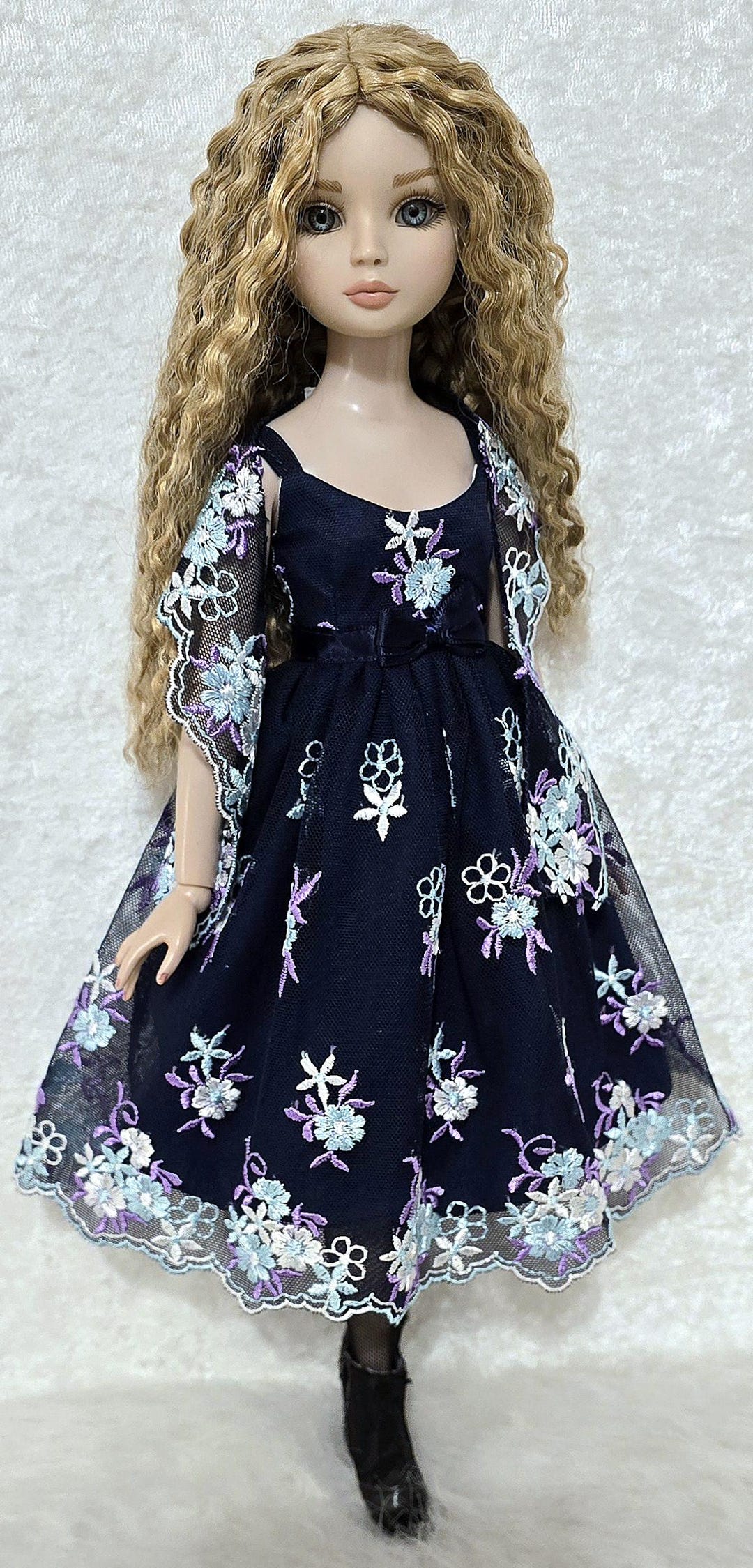 Navy Blue, White, Purple and Pale Blue Embroidered Lace Dress and Wrap ...
