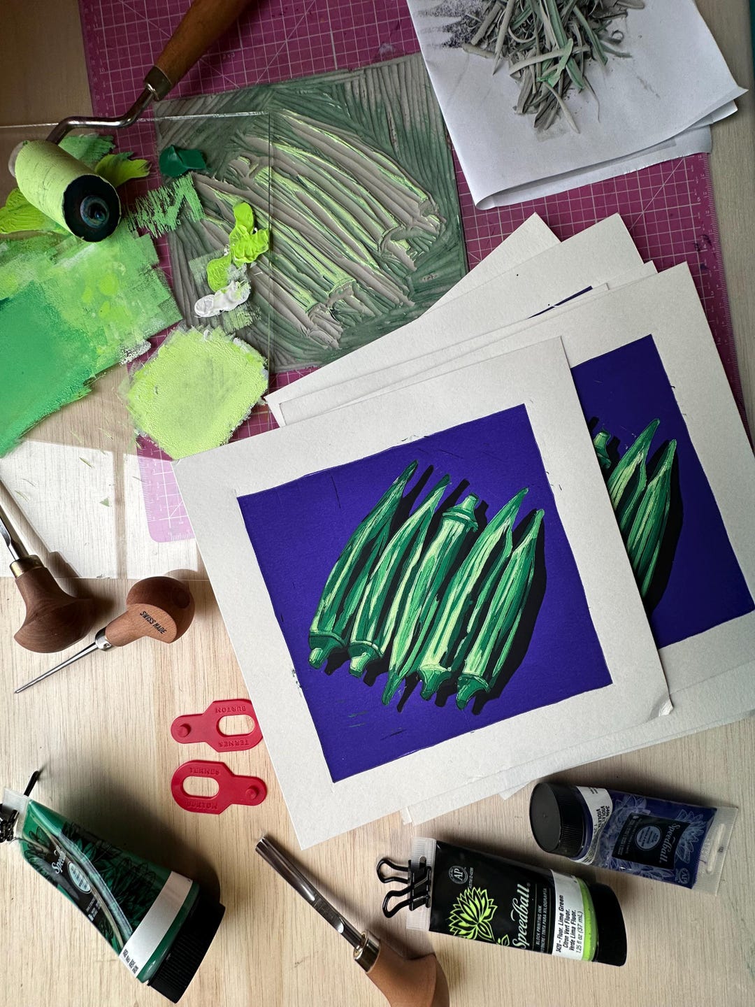 Okra Linocut Block Print Original Art Kitchen Art Print - Etsy
