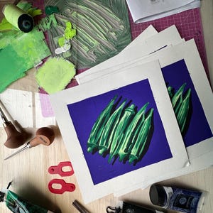 Okra Linocut Block Print Original Art Kitchen Art Print - Etsy