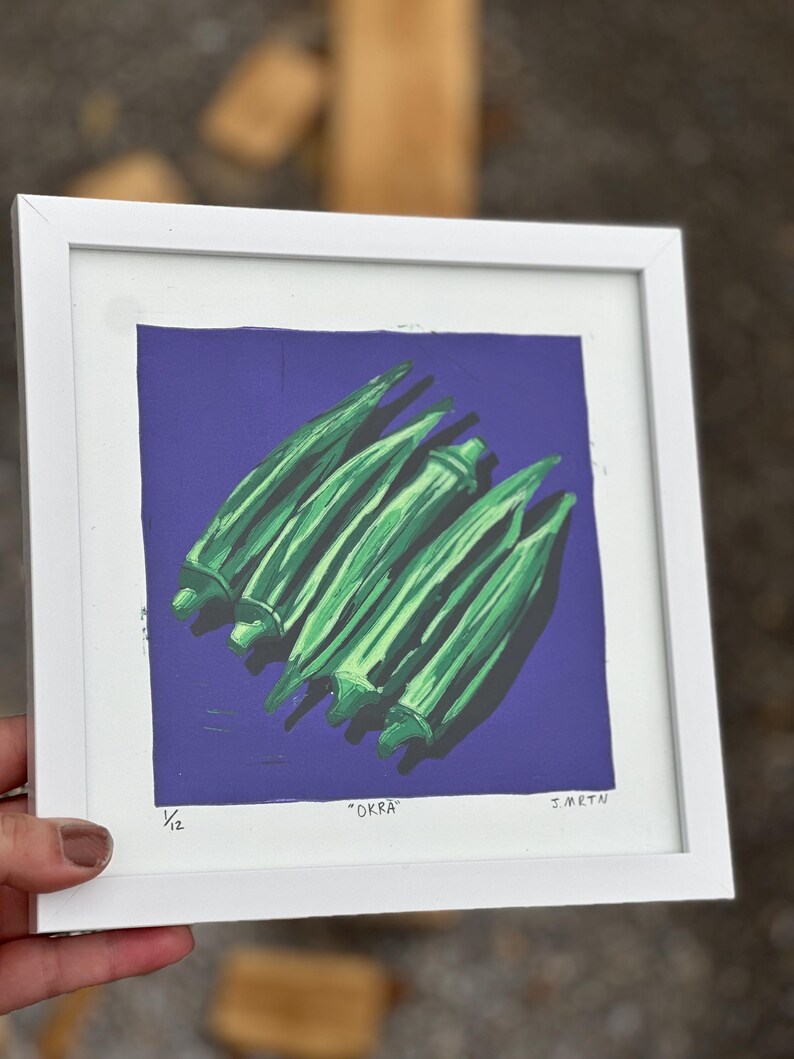 Okra Linocut Block Print Original Art Kitchen Art Print - Etsy