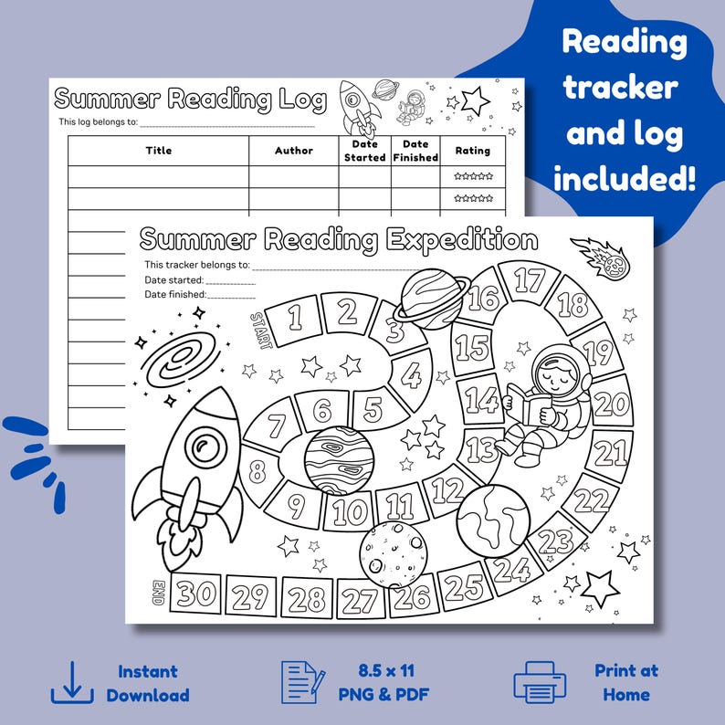 Space Reading Tracker & Log for Kids | Printable Summer Reading Chart ...