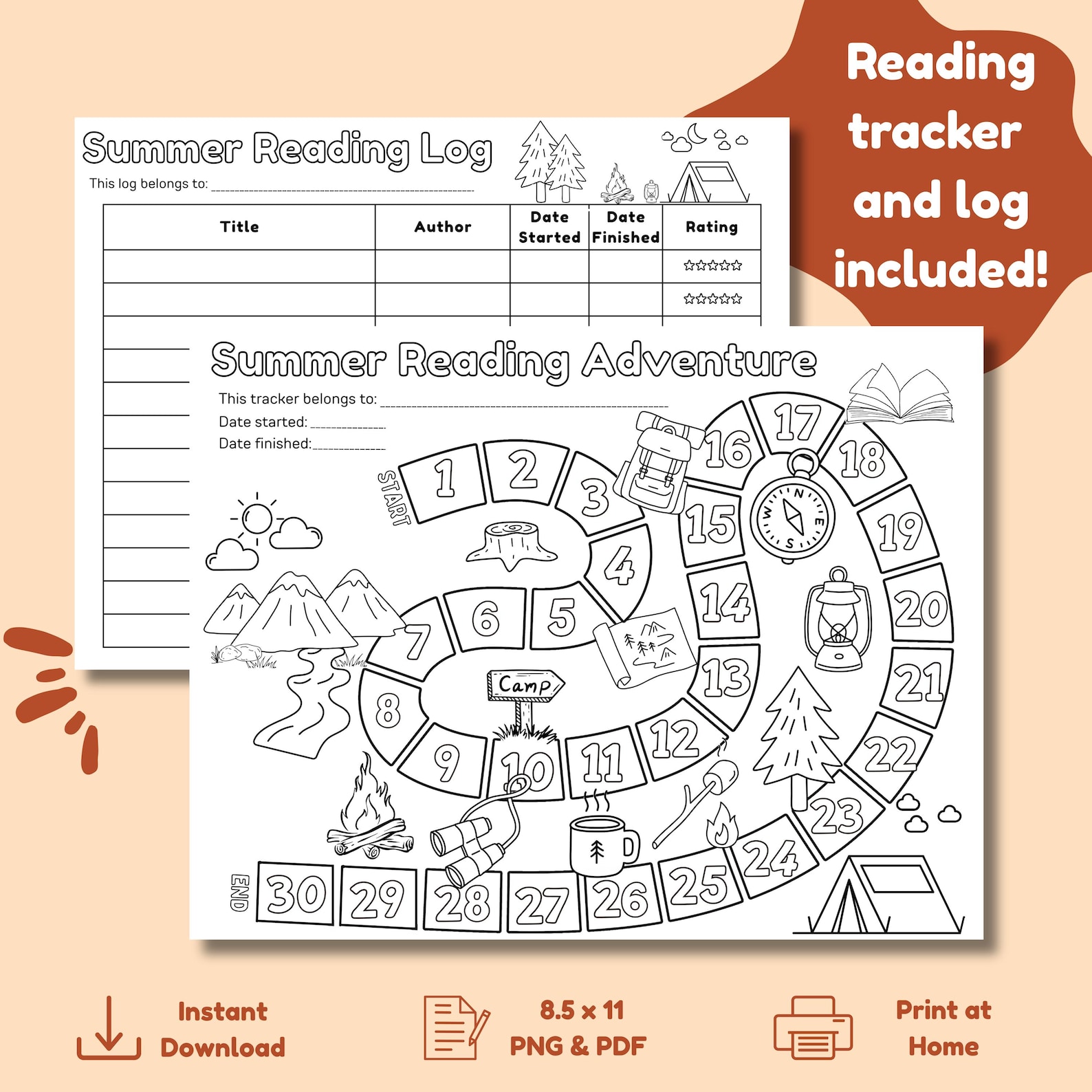 Summer Reading Tracker | Printable Coloring Pages | 30-day Reading ...