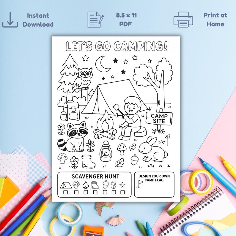 Camping Coloring Pages for Kids | Summer Camp Activities | Outdoor ...