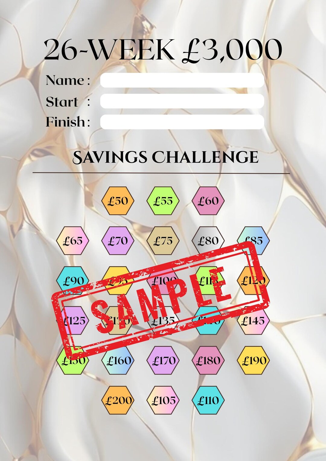 26-week Savings Challenge | Save 3,000 Pounds Step-by-step | Printable ...