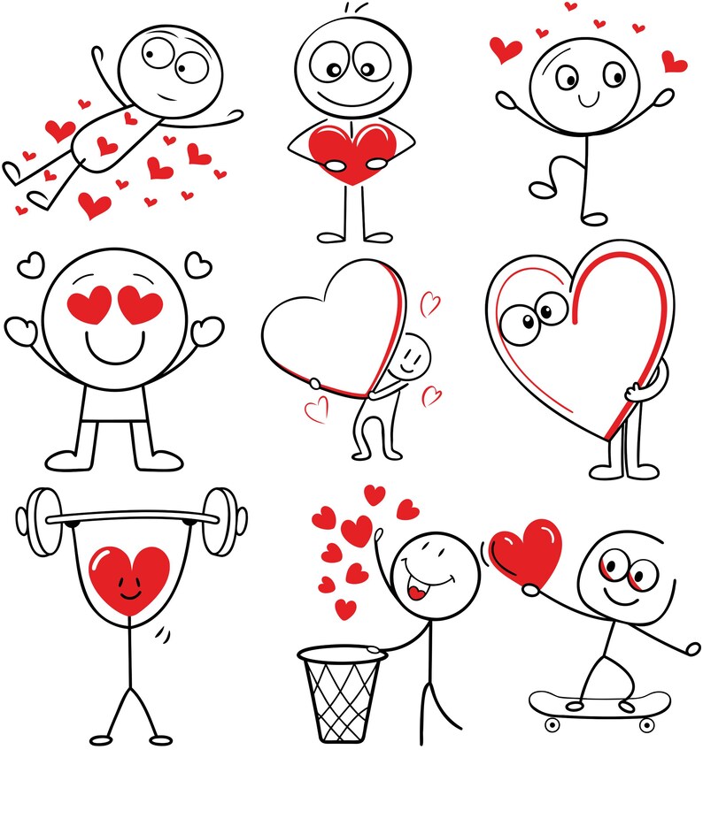Valentine Stick Figure Clipart PNG & SVG Digital Download - Etsy