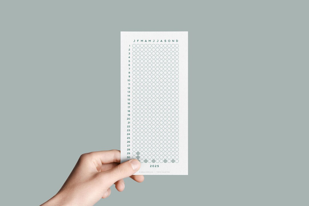 2025 Numbered Bubble Calendar — Evergreen - Etsy