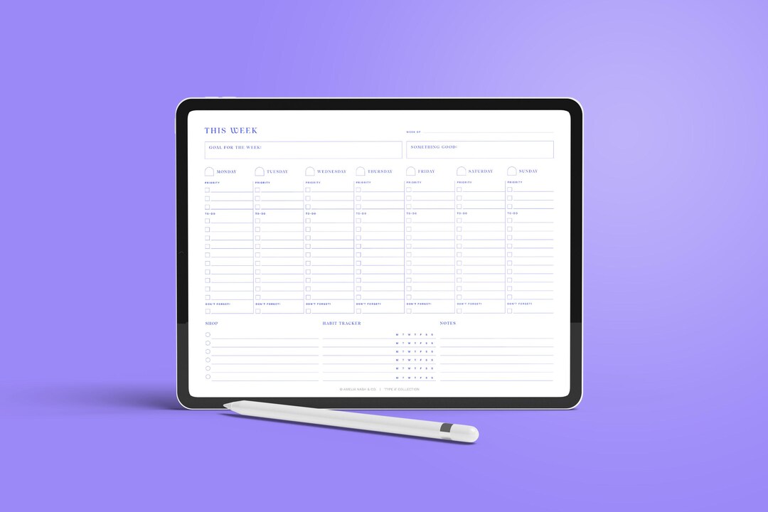 Weekly Planner — Digital Download Template — Periwinkle - Etsy