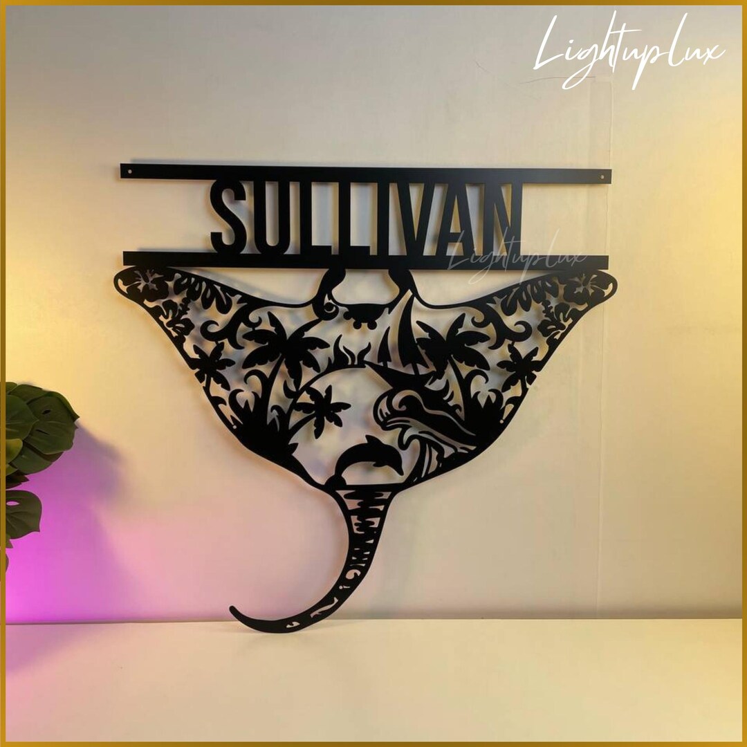 Personalized Manta Ray Metal Wall Art | Custom Name Manta Ray Led Sign ...