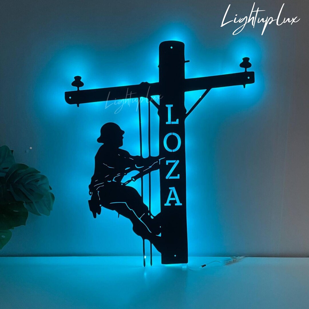 Personalized US Lineman Metal Wall Art | Custom Name Lineman Led Sign ...