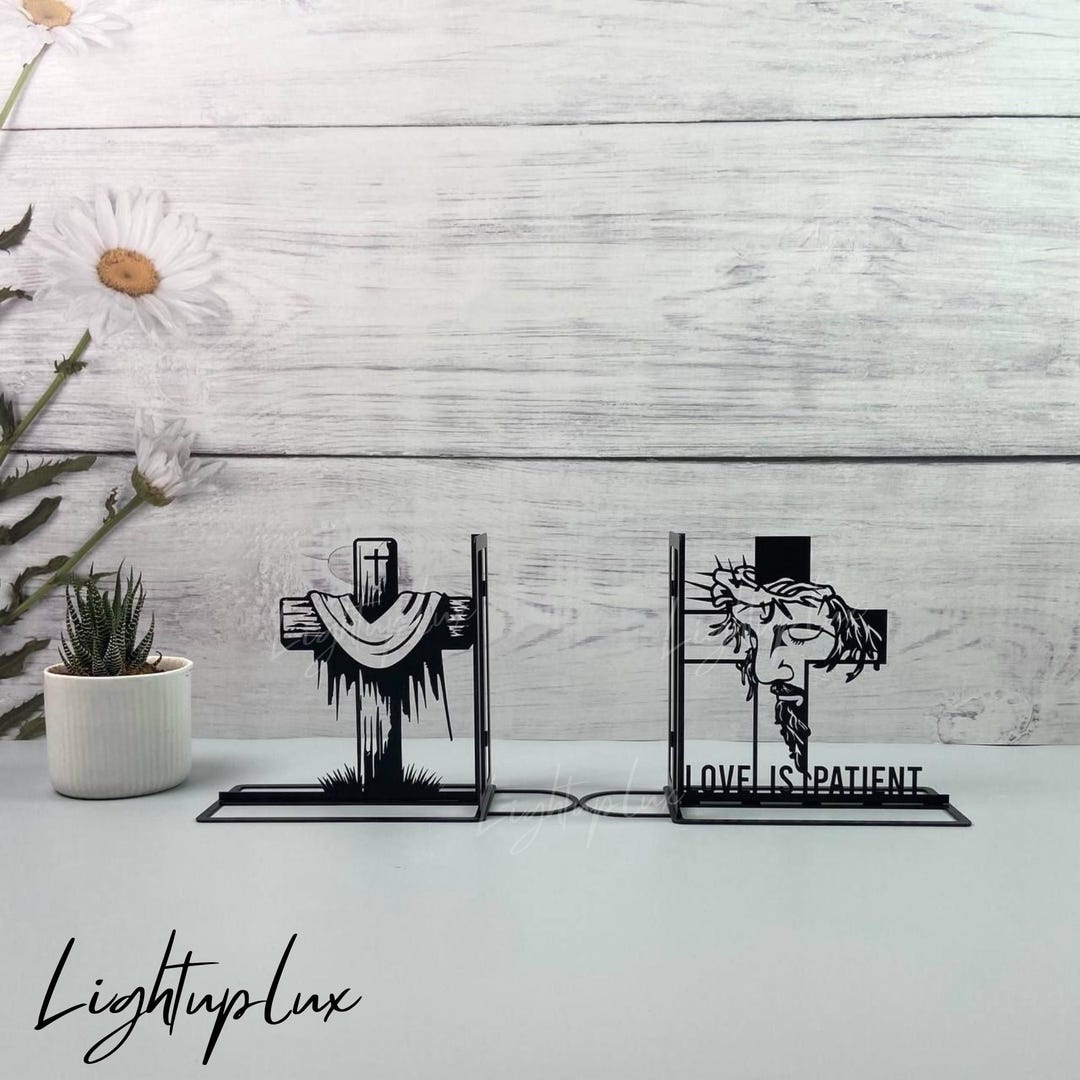 Custom Metal Jesus Cross Bookend for Desk, Jesus Lovers Metal Book Ends ...
