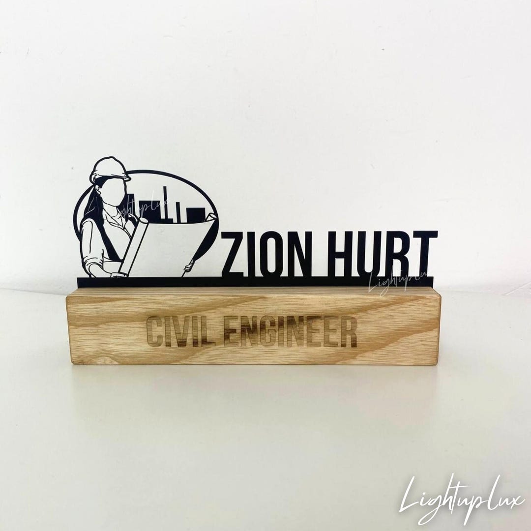 Custom Wooden Female Civil Engineer Name Plate for Desk | Personalized ...