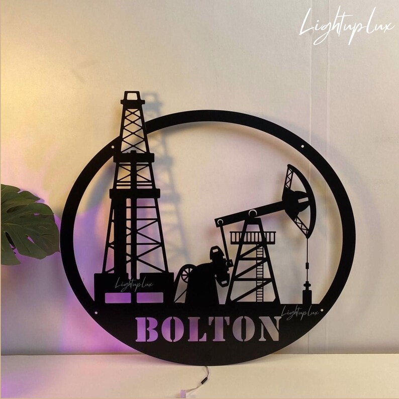 Personalized Oil Rig Metal Wall Art Led Light | Custom Oil Field Worker ...