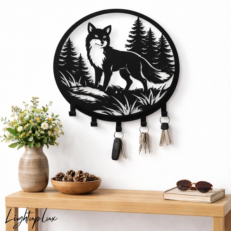 Fox Metal Key Holder, Wall Hook Rack for Entryway Decor, Rustic Steel ...