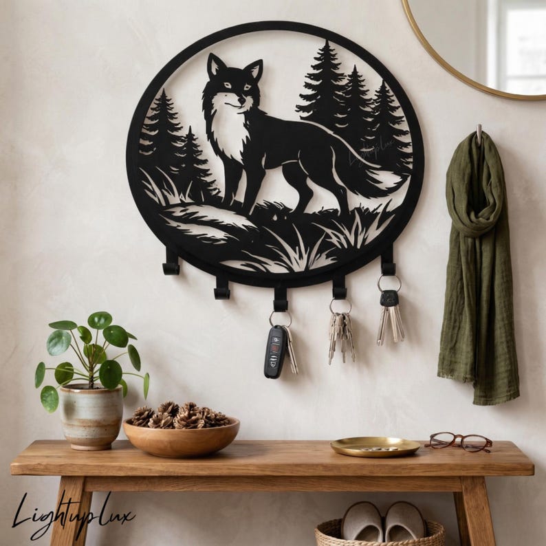 Fox Metal Key Holder, Wall Hook Rack for Entryway Decor, Rustic Steel ...