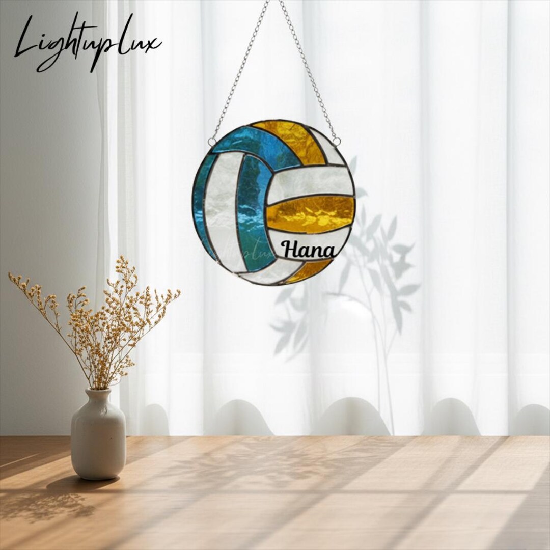 Volleyball Stained Glass, Handmade Sports Window Hanging Suncatcher ...