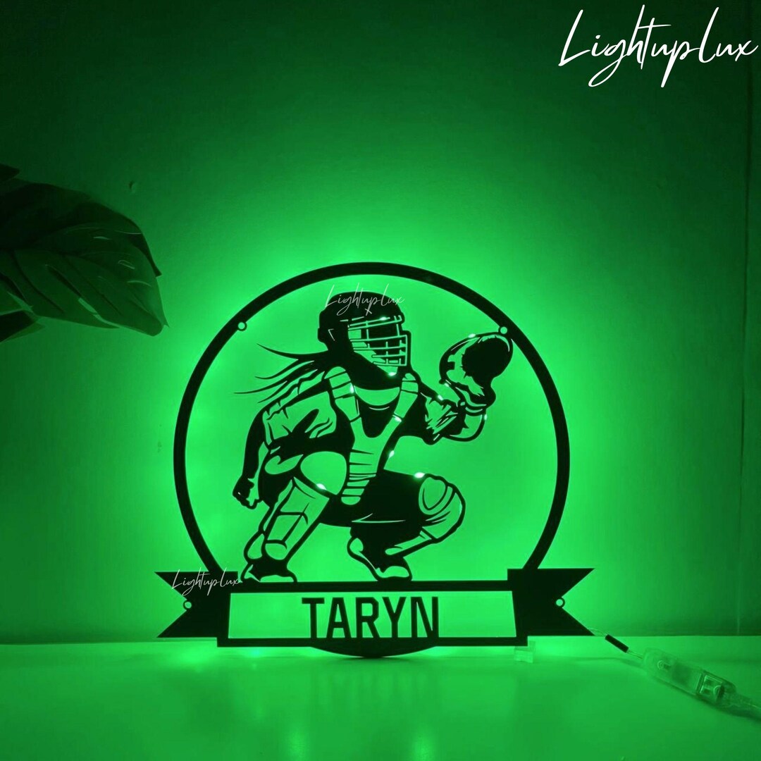 Personalized Softball Catcher Metal Wall Art Led Light | Custom ...