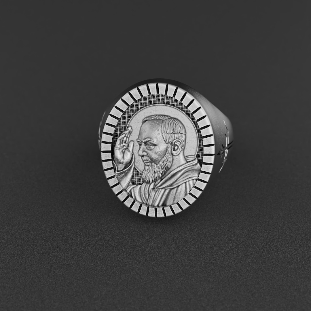 Saint Padre Pio Ring, Sterling Silver Religious Signet Ring, Handmade ...