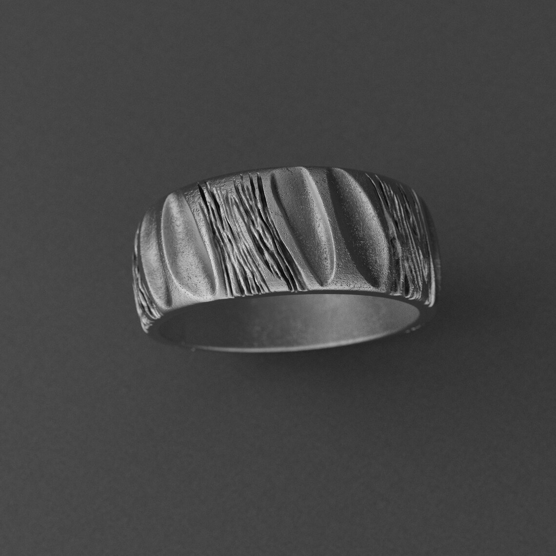 Oxidized Sterling Silver Ridge Texture Ring, Men's Band - Etsy
