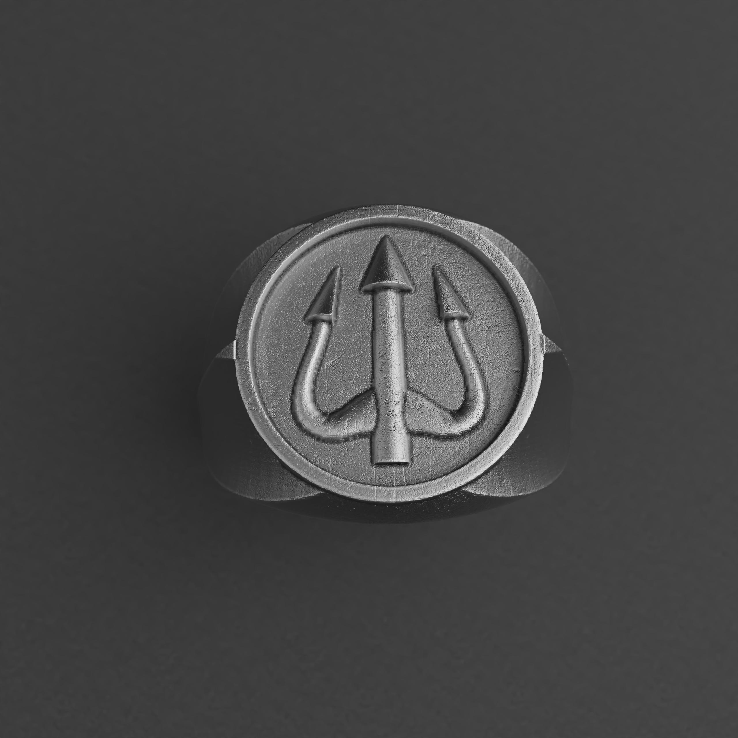 Poseidon Trident Sterling Silver Signet Ring, Greek Mythology Jewelry ...