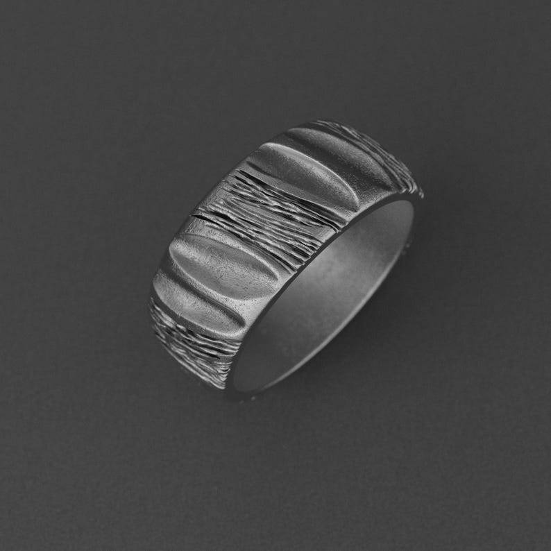 Oxidized Sterling Silver Ridge Texture Ring, Men's Band - Etsy