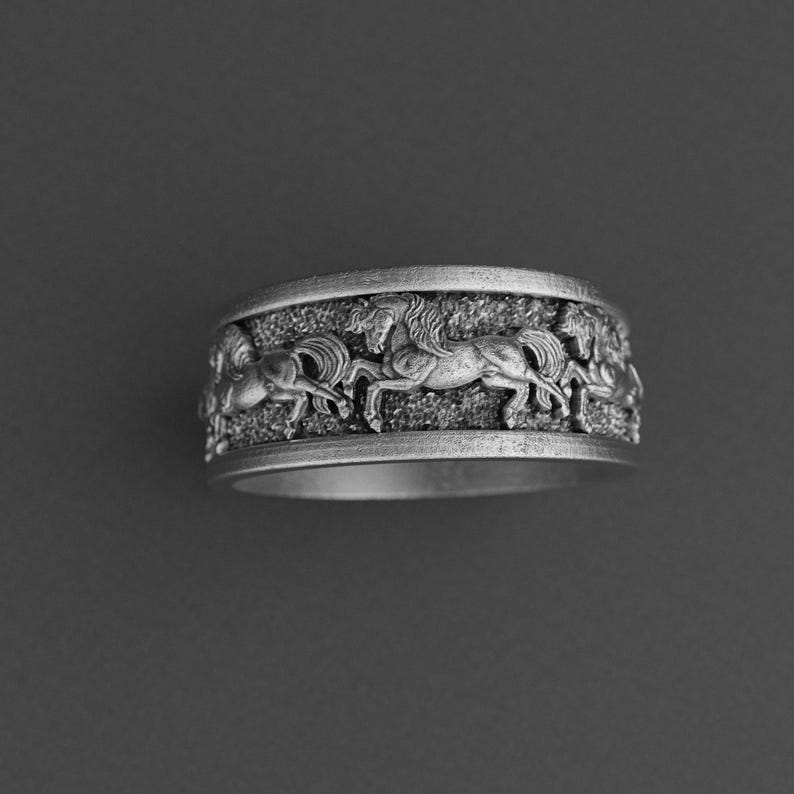 Handmade Sterling Silver Running Horse Ring, Nature Wedding Band - Etsy