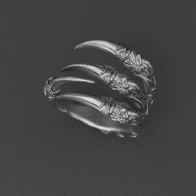 Sterling Silver Dragon Claw Ring, Adjustable Gothic Statement Ring - Etsy